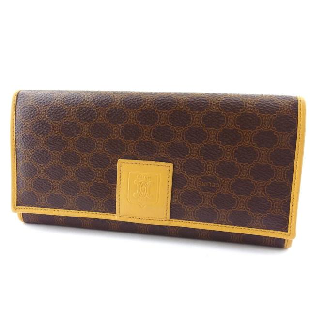 【BIGお買い物ラリー★30%OFFセール中】セリーヌ CELINE 長財布マカダム ブラウン ベージュ ゴールド レディース 中古