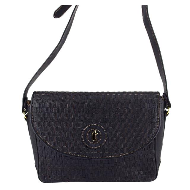 【BIGお買い物ラリー★30%OFFセール中】ア・テストーニ a.testoni ショルダーバッグロゴマーク 編み込み ブラック ゴールド レディース 中古