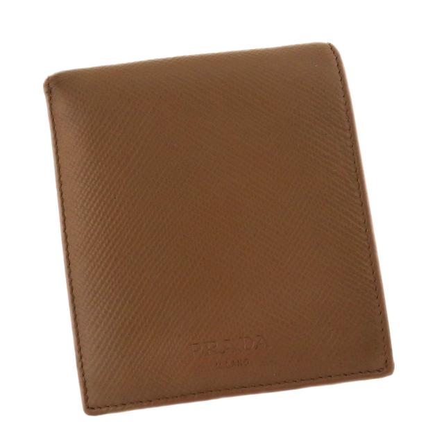 【BIGお買い物ラリー★30%OFFセール中】プラダ PRADA 二つ折り財布ロゴ ライトブラウン レディース 中古