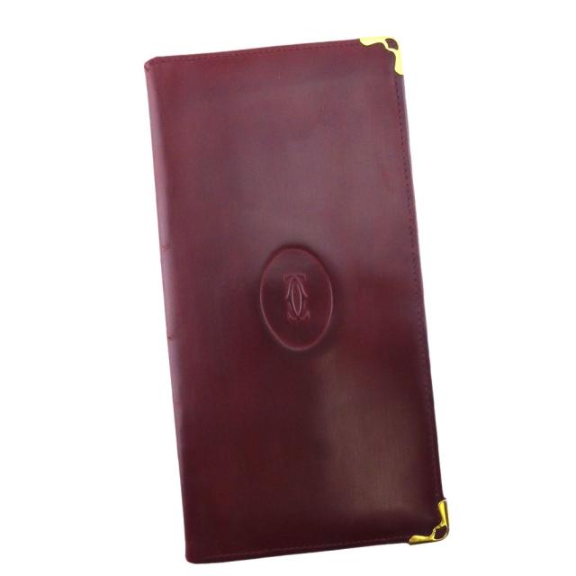 【BIGお買い物ラリー★30%OFFセール中】カルティエ CARTIER 札入れマストライン ボルドー ゴールド レディース 中古