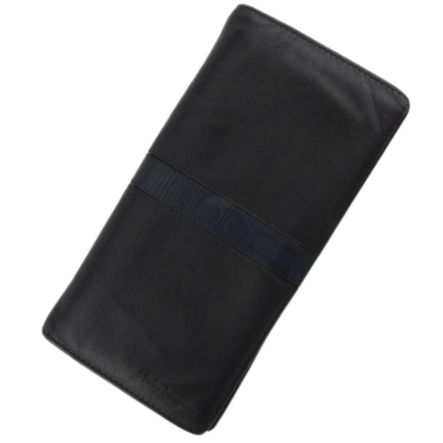 【X'masセール★30%OFF】サルヴァトーレフェラガモ Salvatore Ferragamo 長財布ガンチーニ ブラック ネイビー レディース 中古