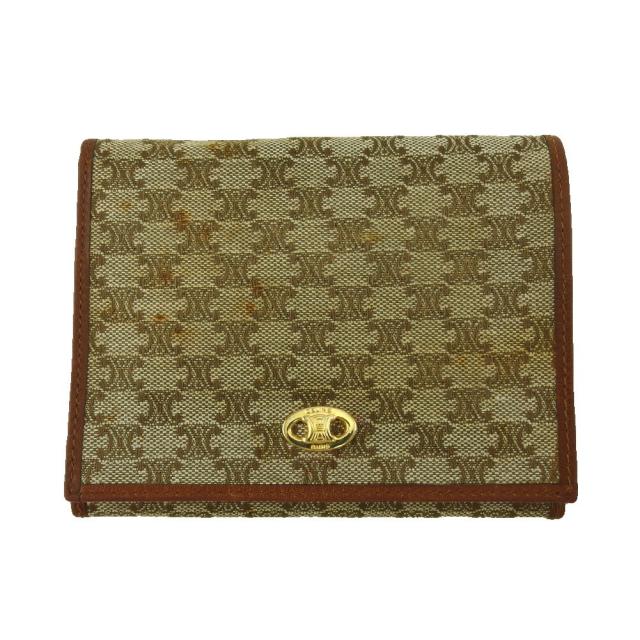 【BIGお買い物ラリー★30%OFFセール中】セリーヌ CELINE 二つ折り財布マカダム ベージュ ブラウン ゴールド レディース 中古