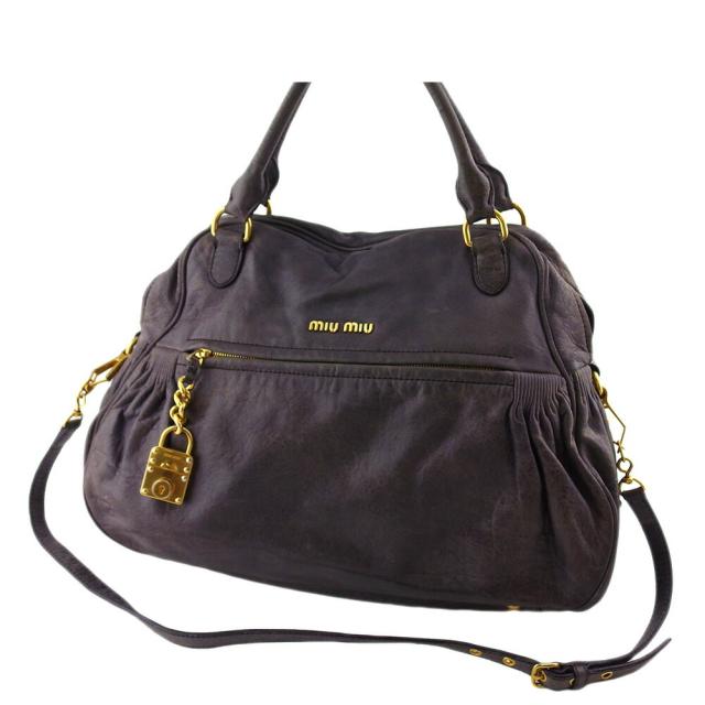 【X'masセール★30%OFF】ミュウミュウ MIUMIU ショルダーバッグカデナチャーム グレー 灰色 パープル ゴールド レディース 中古
