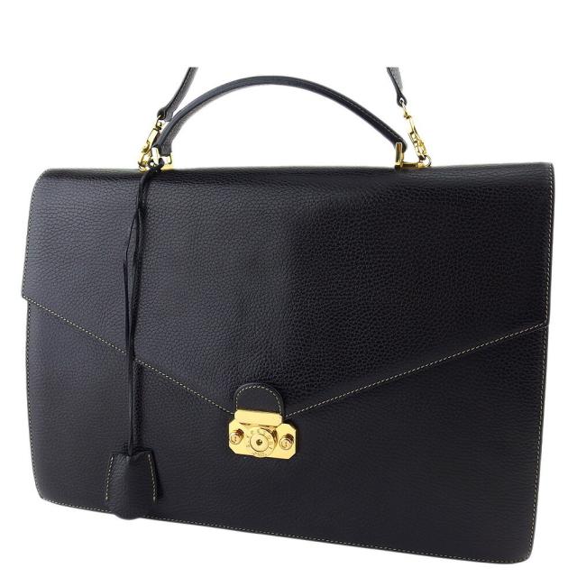 【BIGお買い物ラリー★30%OFFセール中】ア・テストーニ a.testoni ビジネスバッグロゴ 2WAYショルダー ブラック ゴールド レディース 中古