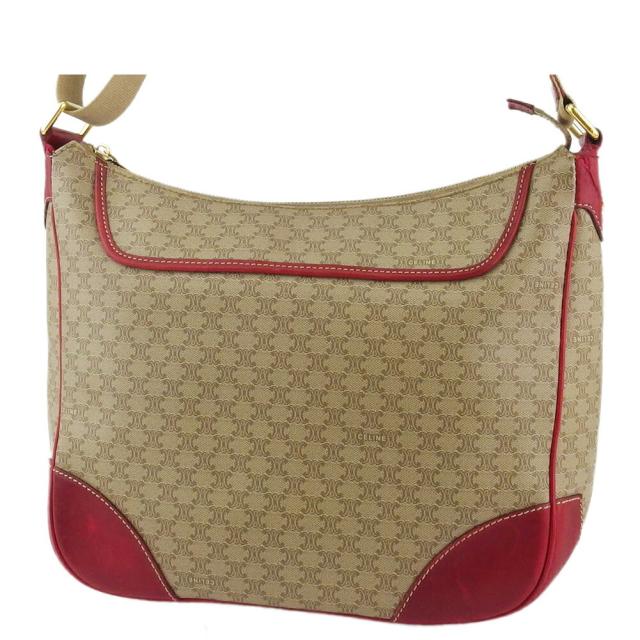 【X'masセール★30%OFF】セリーヌ CELINE ショルダーバッグマカダム ベージュ レッド ゴールド レディース 中古