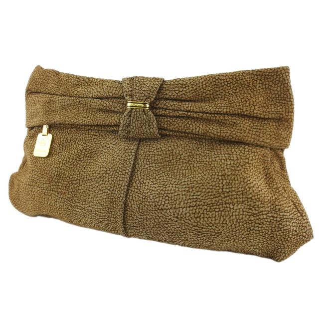 【X'masセール★30%OFF】ボルボネーゼ BORBONESE クラッチバッグうずら柄 redwallタグ付き ベージュ ブラウン ゴールド レディース 中古