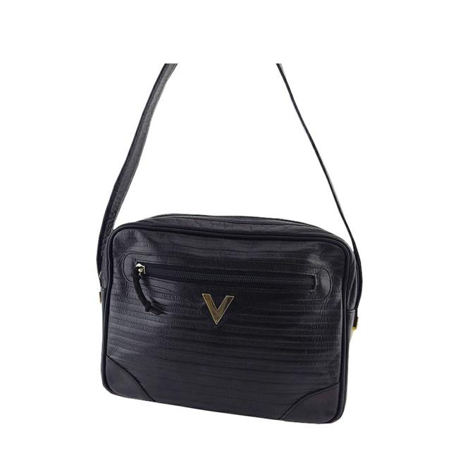 【BIGお買い物ラリー★30%OFFセール中】マリオ・ヴァレンティノ MARIO VALENTINO ショルダーバッグVマーク ブラック ゴールド レディース 中古