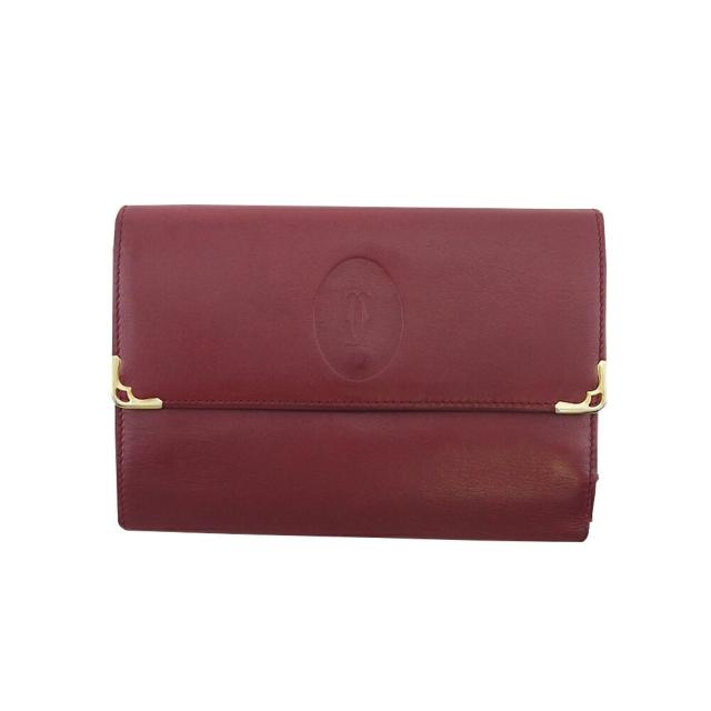 【BIGお買い物ラリー★30%OFFセール中】カルティエ CARTIER 三つ折り財布マストライン ボルドー ゴールド レディース 中古