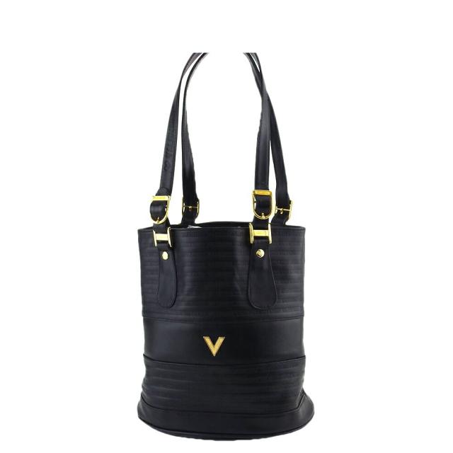 【BIGお買い物ラリー★30%OFFセール中】マリオ・ヴァレンティノ MARIO VALENTINO トートバッグVマーク ブラック ゴールド レディース 中古