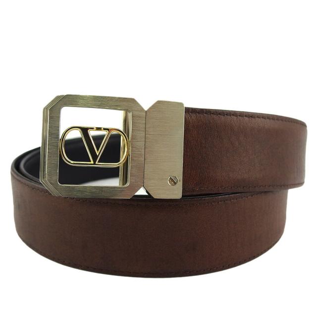 【BIGお買い物ラリー★30%OFFセール中】ヴァレンティノ・ガラヴァーニ Valentino Garavani ベルトVマークバックル リバーシブル ブラウン ブラック シルバー ゴールド レディース 中古