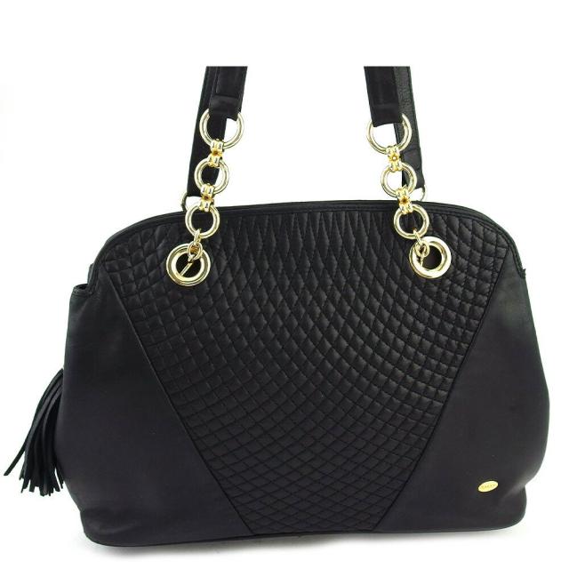 【BIGお買い物ラリー★30%OFFセール中】バリー BALLY ショルダーバッグキルティング タッセル付き ブラック ゴールド レディース 中古