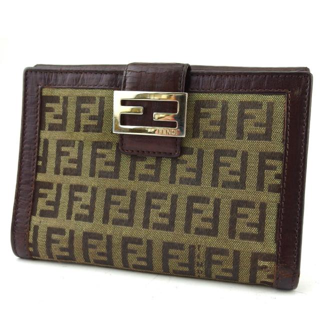 【BIGお買い物ラリー★30%OFFセール中】フェンディ FENDI 二つ折り財布ズッキーノ ブラウン ベージュ レディース 中古