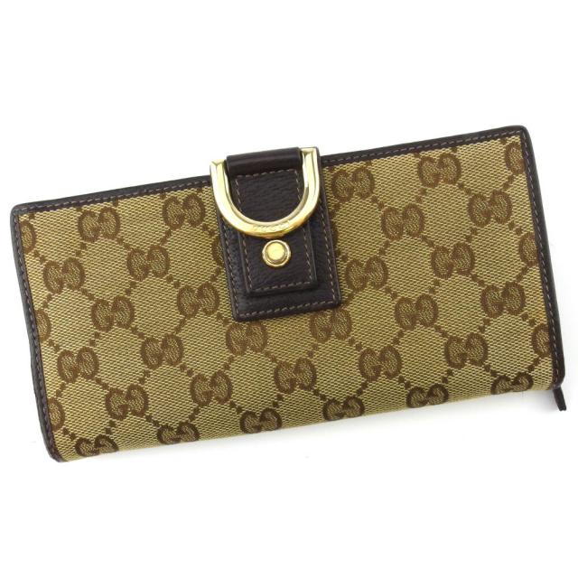 【BIGお買い物ラリー★30%OFFセール中】グッチ GUCCI 長財布GGキャンバス アビー ベージュ ブラウン ゴールド レディース 中古