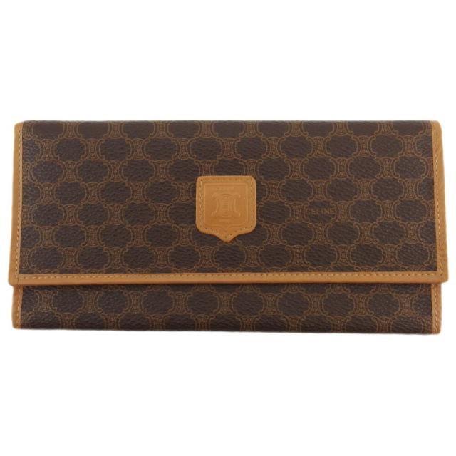 【X'masセール★30%OFF】セリーヌ CELINE 長財布マカダム ブラウン ベージュ レディース 中古