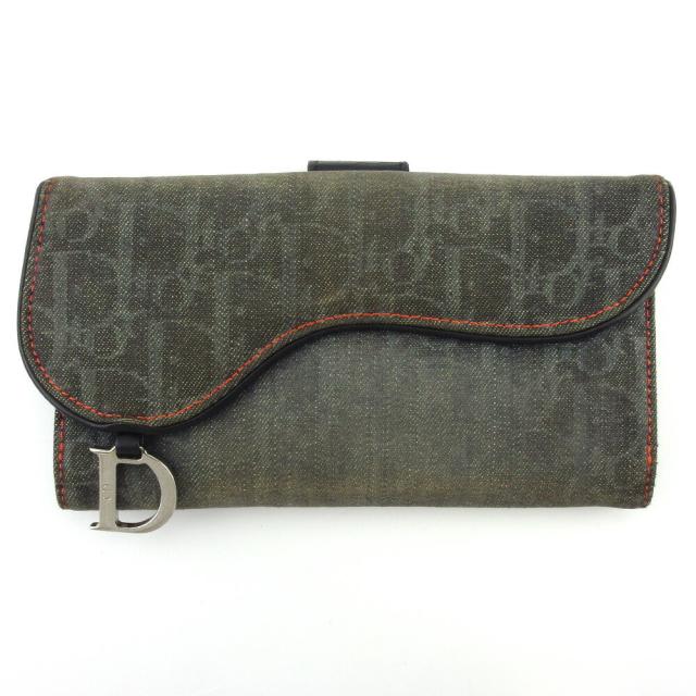 【BIGお買い物ラリー★30%OFFセール中】ディオール Dior 長財布トロッター サドル グレー 灰色 ブラック ネイビー系 レディース 中古