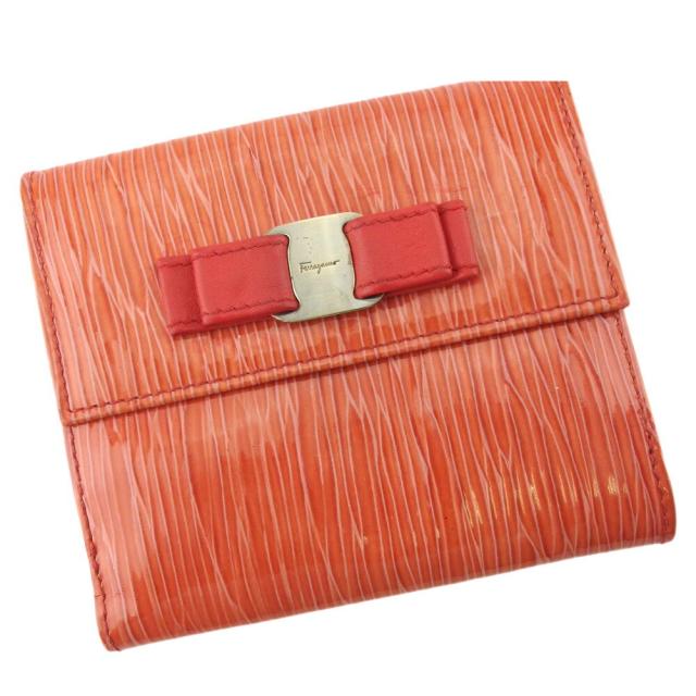 【BIGお買い物ラリー★30%OFFセール中】サルヴァトーレフェラガモ Salvatore Ferragamo 二つ折り財布ヴァラリボン ピンク シルバー レディース 中古