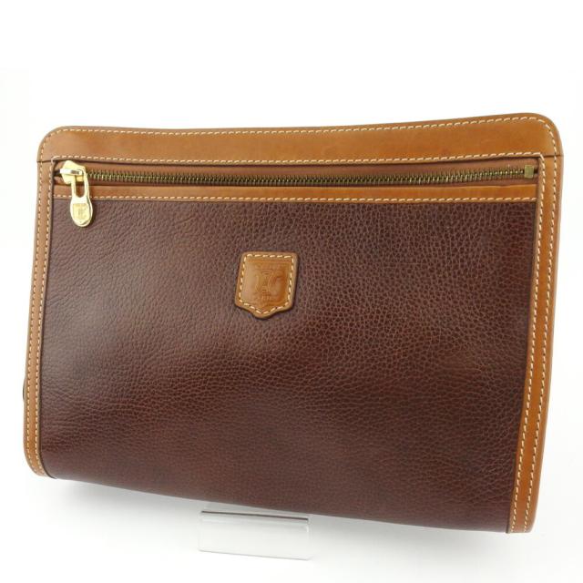 【BIGお買い物ラリー★30%OFFセール中】セリーヌ CELINE クラッチバッグマカダムマーク ブラウン ベージュ レディース 中古