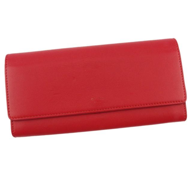 【BIGお買い物ラリー★30%OFFセール中】セリーヌ CELINE 長財布ロゴ レッド ゴールド レディース 中古