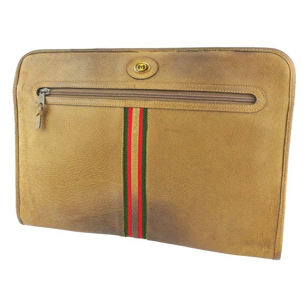 【X'masセール★30%OFF】グッチ GUCCI ビジネスバッグシェリーライン オールドグッチ ブラウン グリーン レッド レディース 中古