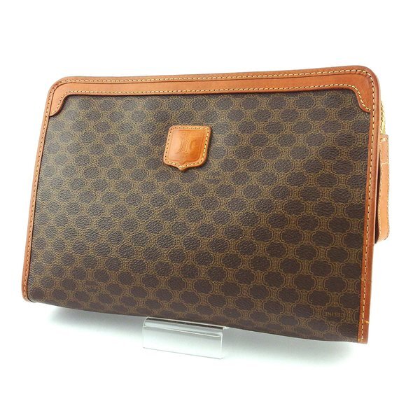 【BIGお買い物ラリー★30%OFFセール中】セリーヌ CELINE クラッチバッグマカダム ブラウン ベージュ レディース 中古