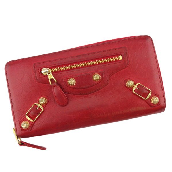【BIGお買い物ラリー★30%OFFセール中】バレンシアガ BALENCIAGA 長財布ジャイアントコンチネンタル レッド ゴールド レディース 中古