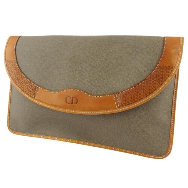 【X'masセール★30%OFF】ディオール Dior クラッチバッグCDマーク オールドディオール グレー 灰色 ベージュ レディース 中古