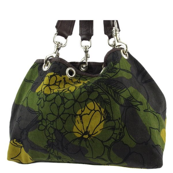 【BIGお買い物ラリー★30%OFFセール中】ミュウミュウ MIUMIU トートバッグフラワー 花柄 グリーン グレー 灰色 ブラウン系 レディース 中古