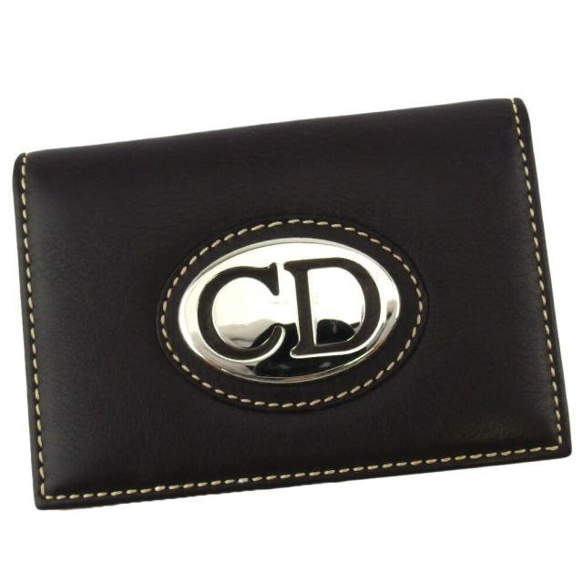 【BIGお買い物ラリー★30%OFFセール中】ディオール Dior カードケースCDプレート ブラウン シルバー レディース 中古