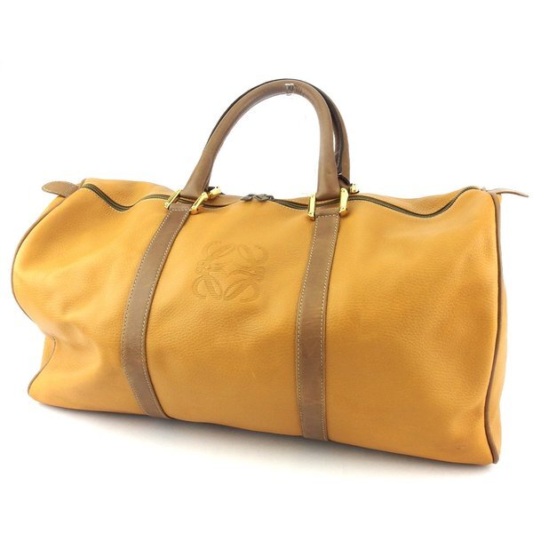 【X'masセール★30%OFF】ダンヒル Dunhill ボストンバッグアナグラム ライトブラウン ブラウン ゴールド レディース 中古