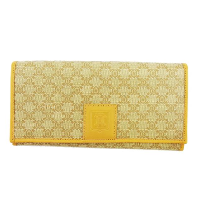 【BIGお買い物ラリー★30%OFFセール中】セリーヌ CELINE 長財布マカダム ベージュ ブラウン ゴールド レディース 中古