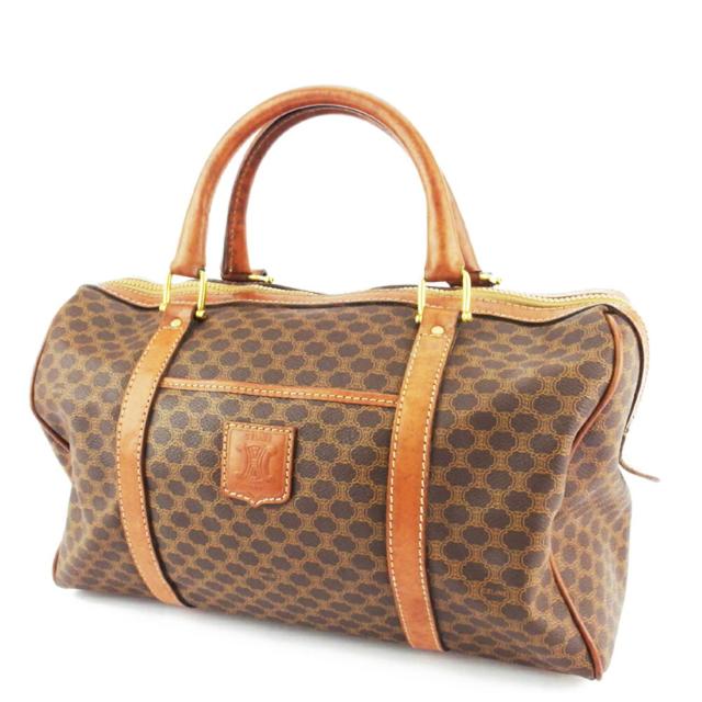 【BIGお買い物ラリー★30%OFFセール中】セリーヌ CELINE ボストンバッグマカダム ブラウン ベージュ ゴールド レディース 中古