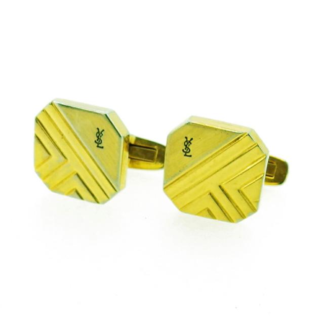 【X'masセール★30%OFF】サンローラン SAINT LAURENT カフスYSLロゴ スウィヴル式 ゴールド ブラック レディース 中古