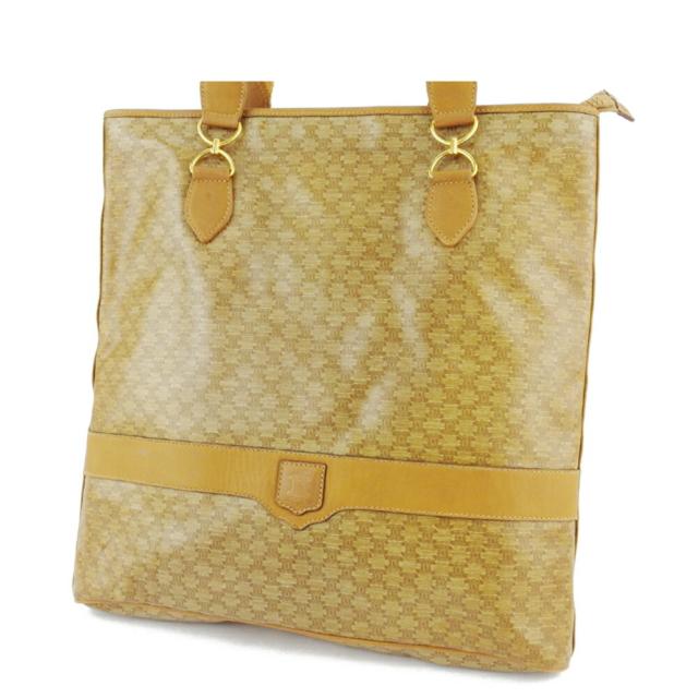 【BIGお買い物ラリー★30%OFFセール中】セリーヌ CELINE トートバッグマカダム ベージュ ブラウン ゴールド レディース 中古