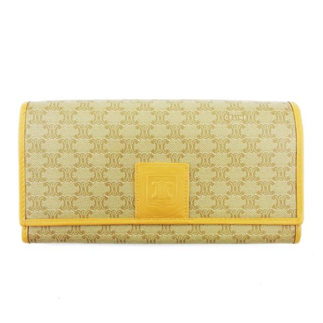 【BIGお買い物ラリー★30%OFFセール中】セリーヌ CELINE 長財布マカダム ベージュ ブラウン ゴールド レディース 中古