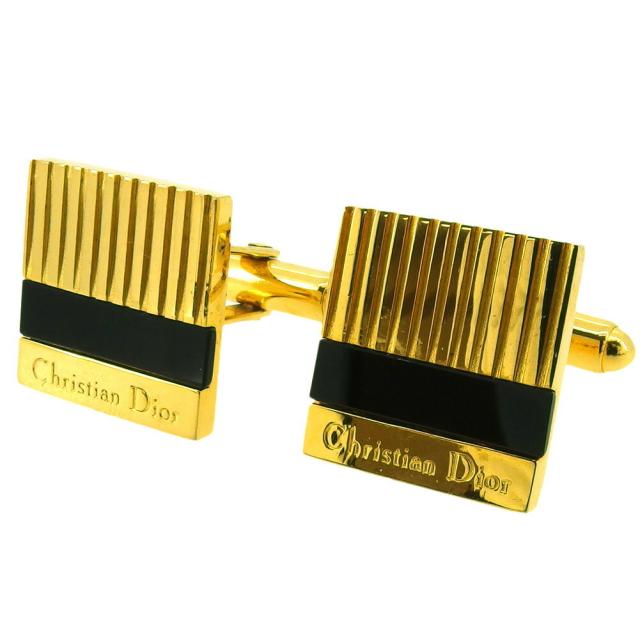 【X'masセール★30%OFF】ディオール Dior カフスロゴ スクエアフォルム スウィヴル式 ゴールド ブラック レディース 中古