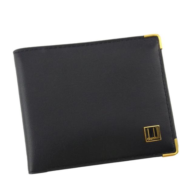 【X'masセール★30%OFF】ダンヒル Dunhill 札入れロゴプレート ブラック ゴールド レディース 中古