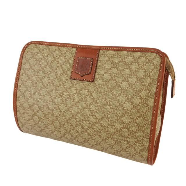 【X'masセール★30%OFF】セリーヌ CELINE クラッチバッグマカダム ベージュ ブラウン ゴールド レディース 中古