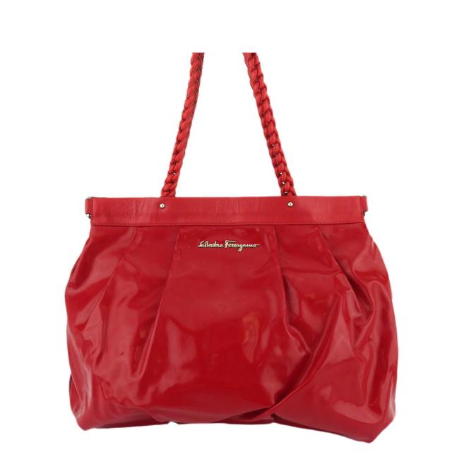 【BIGお買い物ラリー★30%OFFセール中】サルヴァトーレフェラガモ Salvatore Ferragamo トートバッグロゴ レッド シルバー レディース 中古