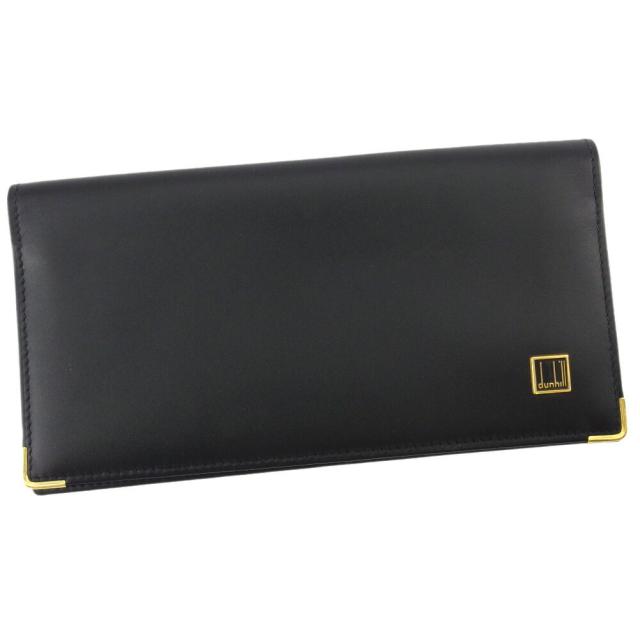【BIGお買い物ラリー★30%OFFセール中】ダンヒル Dunhill 札入れロゴプレート ブラック ゴールド レディース 中古