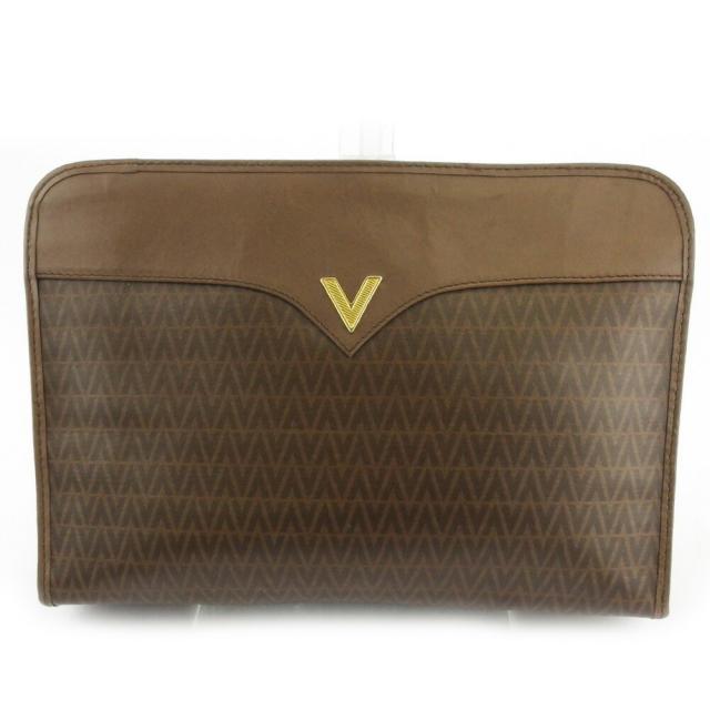 【BIGお買い物ラリー★30%OFFセール中】マリオ・ヴァレンティノ MARIO VALENTINO クラッチバッグVマーク ブラウン ゴールド レディース 中古