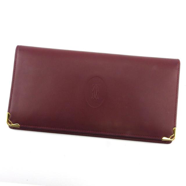 【BIGお買い物ラリー★30%OFFセール中】カルティエ CARTIER 札入れマストライン ボルドー ゴールド レディース 中古