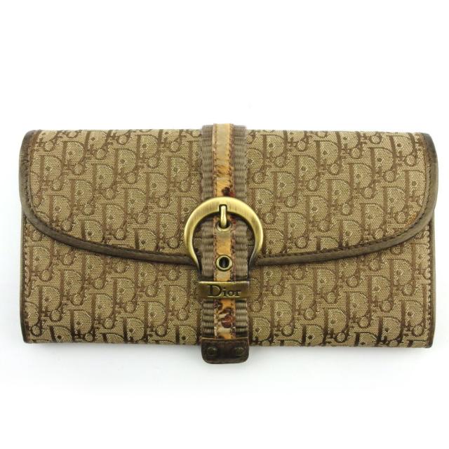 【X'masセール★30%OFF】ディオール Dior 長財布トロッター ベージュ ブラウン ゴールド レディース 中古