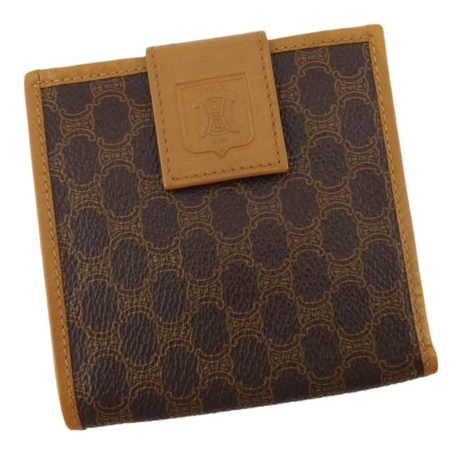 【BIGお買い物ラリー★30%OFFセール中】セリーヌ CELINE 二つ折り財布マカダム ブラウン ベージュ レディース 中古