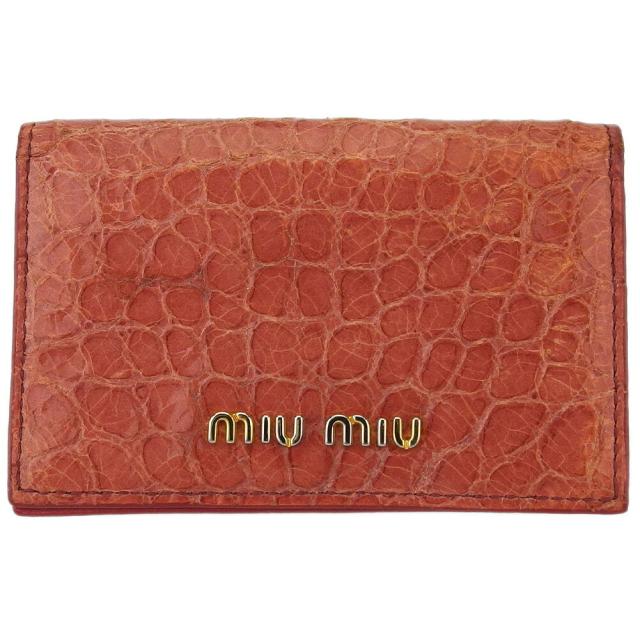 【X'masセール★30%OFF】ミュウミュウ MIUMIU カードケースクロコ調 ピンク ゴールド レディース 中古