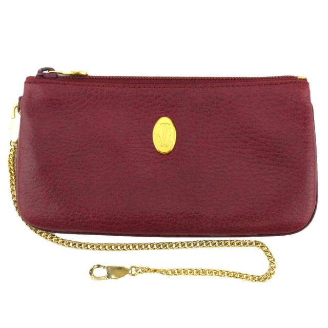 【BIGお買い物ラリー★30%OFFセール中】カルティエ CARTIER ポーチマストライン チェーン付き ボルドー ゴールド レディース 中古