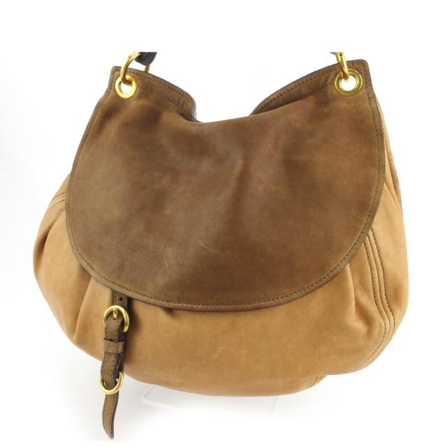 【BIGお買い物ラリー★30%OFFセール中】ミュウミュウ MIUMIU ハンドバッグロゴ ベージュ ブラウン ゴールド レディース 中古