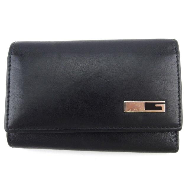 【BIGお買い物ラリー★30%OFFセール中】グッチ GUCCI キーケースGマーク ブラック シルバー レディース 中古