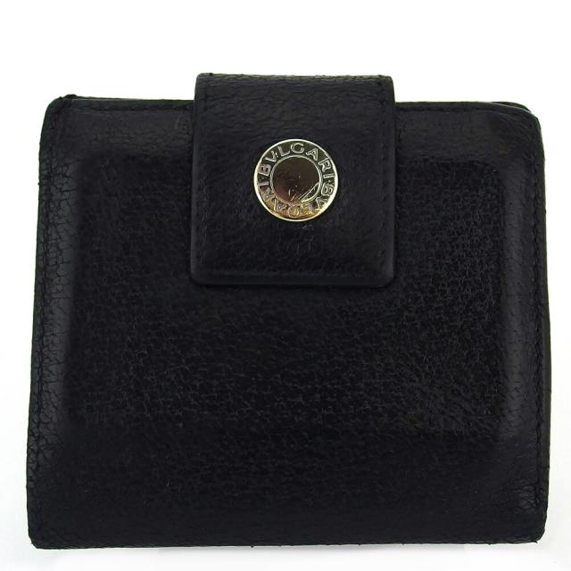 【X'masセール★30%OFF】ブルガリ BVLGARI 二つ折り財布ロゴボタン ブラック シルバー レディース 中古