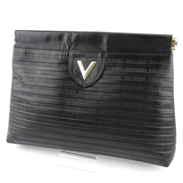 【BIGお買い物ラリー★30%OFFセール中】マリオ・ヴァレンティノ MARIO VALENTINO クラッチバッグVマーク ブラック シルバー レディース 中古