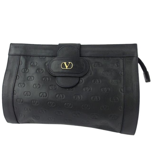 【BIGお買い物ラリー★30%OFFセール中】ヴァレンティノ・ガラヴァーニ Valentino Garavani クラッチバッグVマーク ネイビー ゴールド レディース 中古